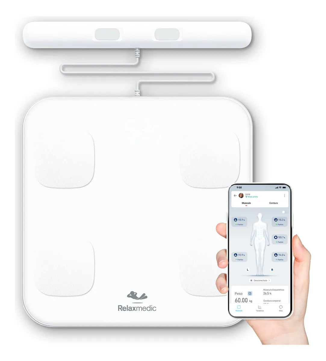 Balança de Bioimpedância Profissional 8 Sensores Digital App ...